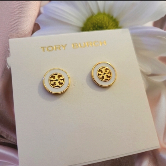 Tory Burch | Jewelry | Tory Burch White Enamel Logo Studs | Poshmark